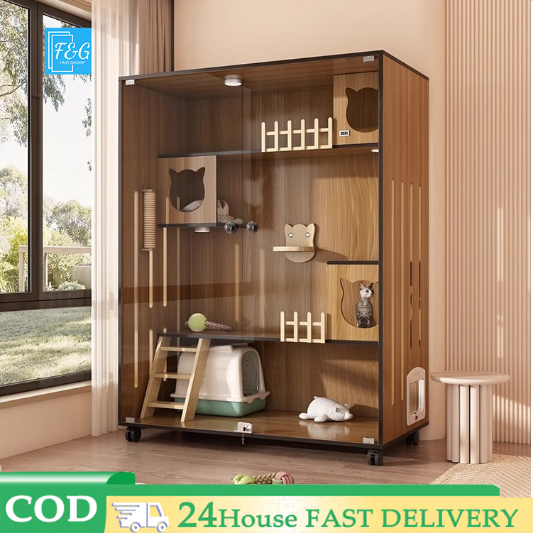 F&G Cat Cabin Solid wood cat cage Cat Bed large Display cabinet multi ...