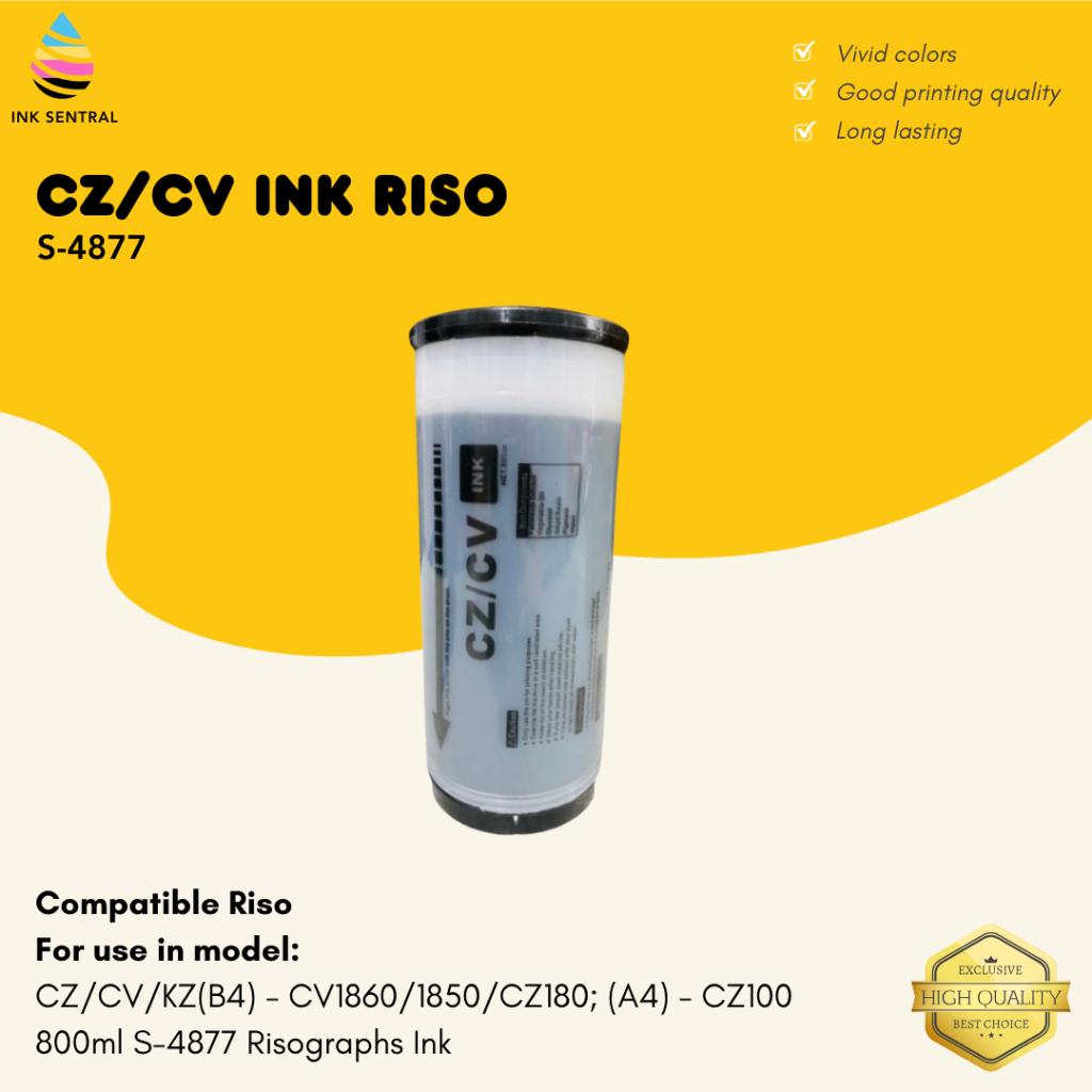 INKSENTRAL CZ CV CZ/CV Riso Black Ink type for compatible use in S-4877 ...