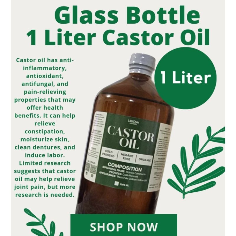 CASTOR OIL 1 LITER/500 ML GLASS BOTTLE HEXANE FREE COLD-PRESSED ...