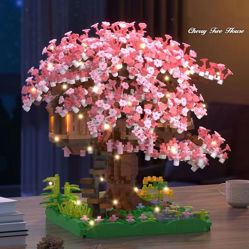 【Ice Bear 】Sakura tree house building blocks toy educational aesthetic ...