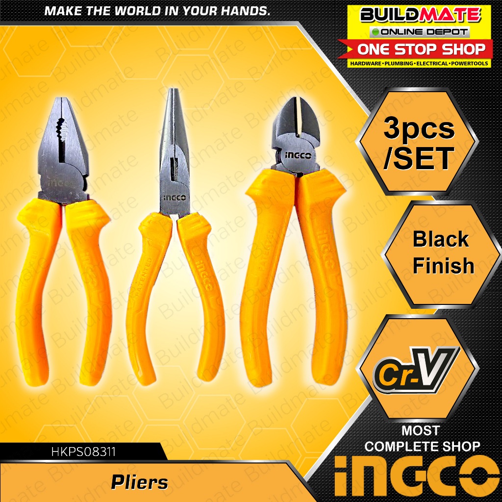 BUILDMATE Ingco 3PCS Pliers Set Combination Pliers Long Nose Pliers ...