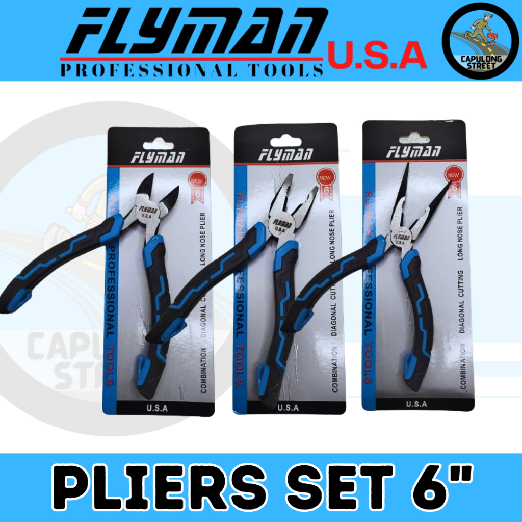Capulong Flyman 3in1 Pliers Set 6" Plais w/ Rubber Handle High Quality ...