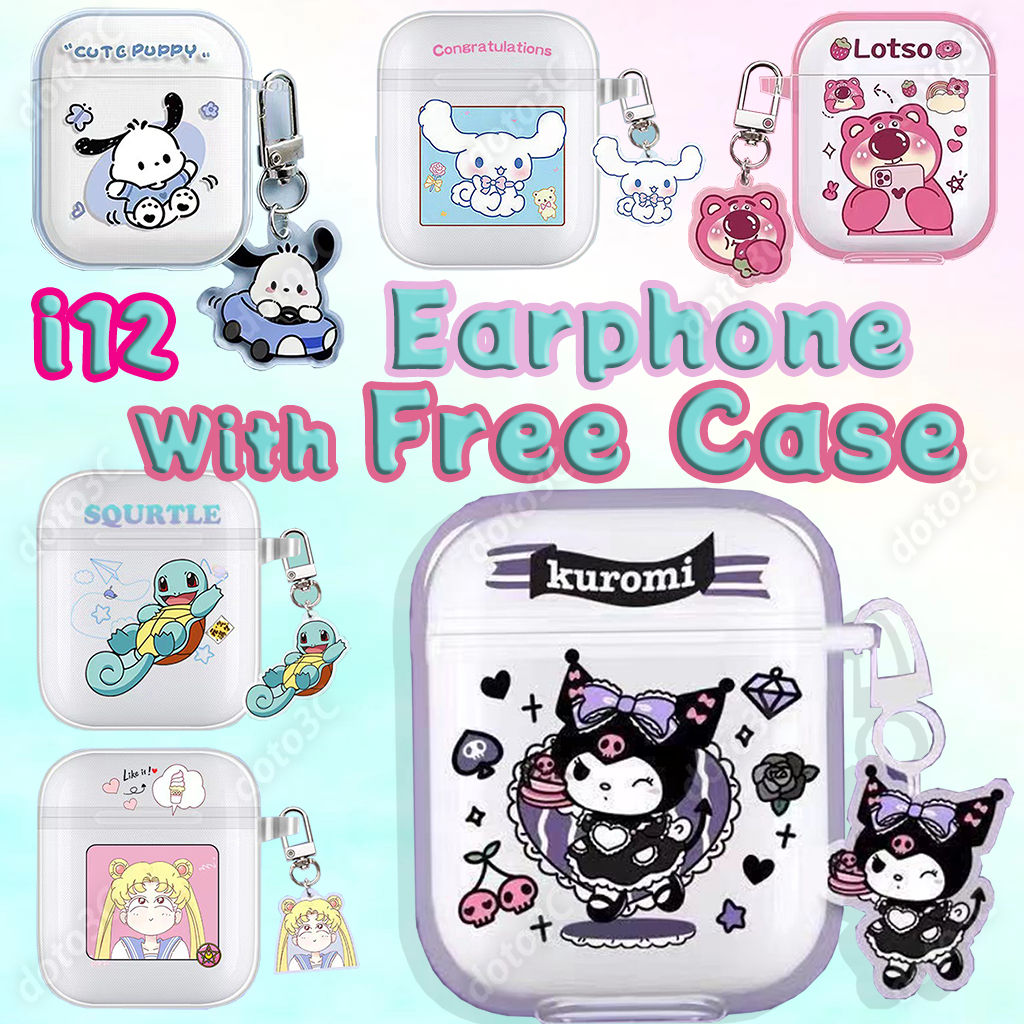 i12 Bluetooth Earphones TWS 12 Wireless Earbuds with Bonus Cartoon Case ...