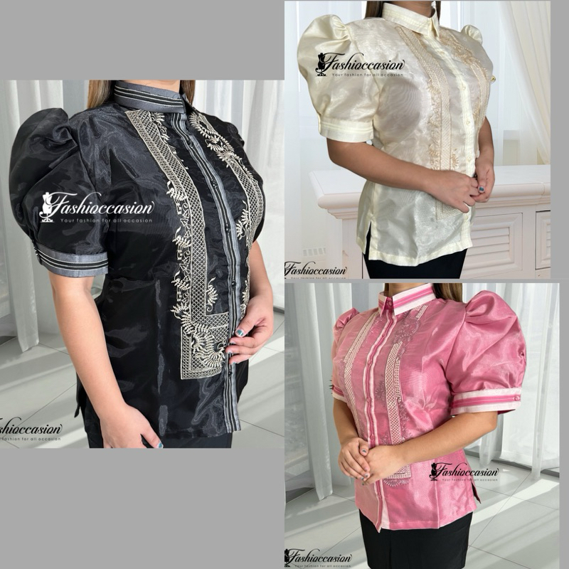 Filipiniana PUFF SLEEVE BLOUSE SPORTS COLLAR PINTAX DESIGN - “CARA ...