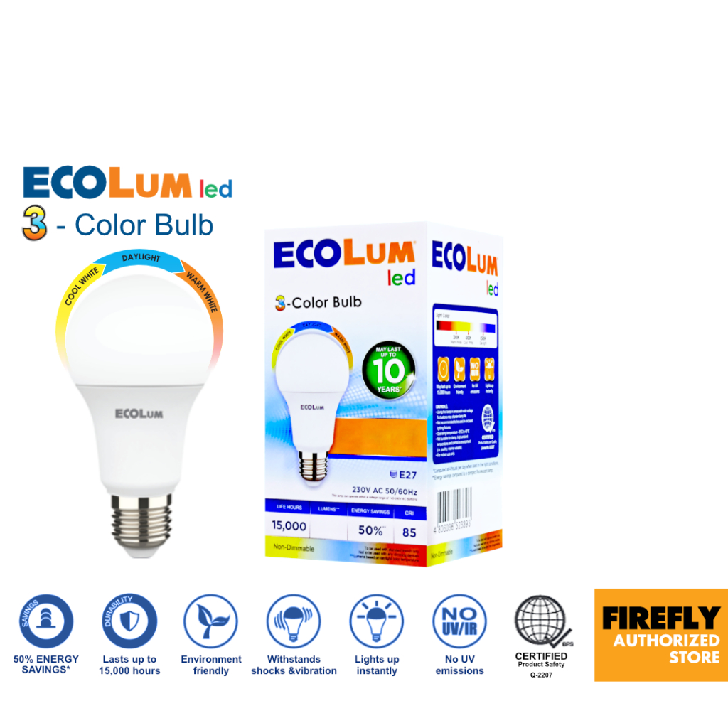 Firefly Ecolum Tri-Color LED Bulb | Shopee Philippines
