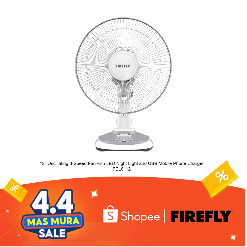 Firefly 12" Rechargeable Fan with Night Light - FEL6112 | Shopee ...