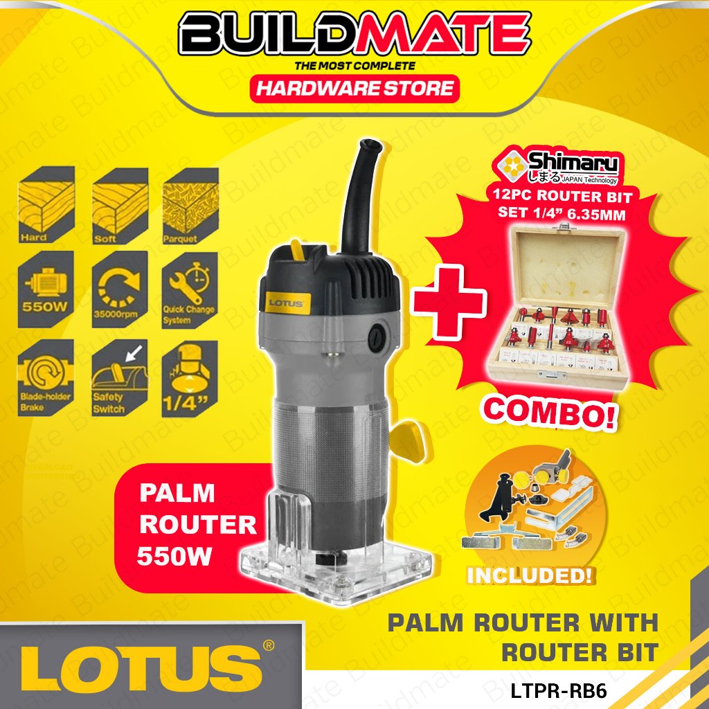 BUILDMATE Lotus 550W Palm Router / Trimmer Laminate LTPR550X with 12PCS ...
