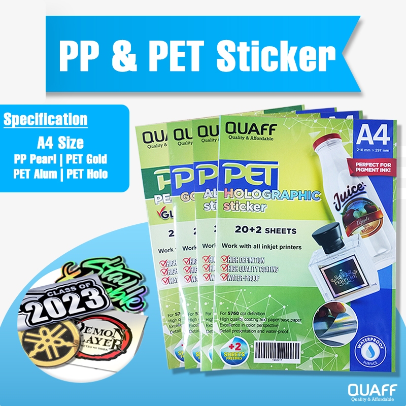 QUAFF Inkjet Sticker A4 Size PET Sticker / PP Pearl Sticker Waterproof ... QUAFF Inkjet Sticker A4 Size PET Sticker / PP Pearl Sticker Waterproof ...