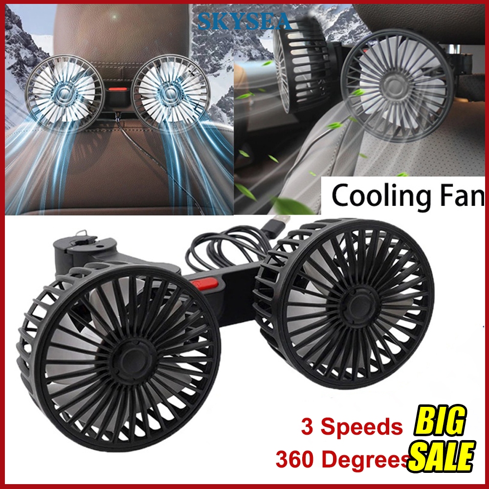 Car Rear Fan 360 Degrees Adjusted Double-headed USB Fans 3 Speeds Wind ...