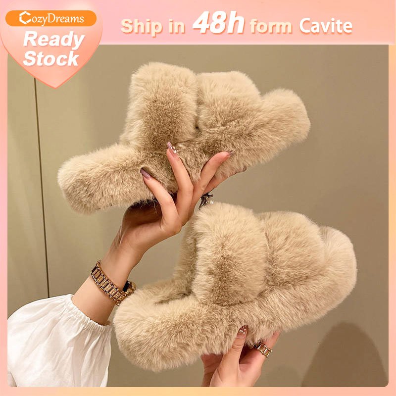 Korean Slipper For Women Hairy Slippers Thick Sole For Going Out Plush ...