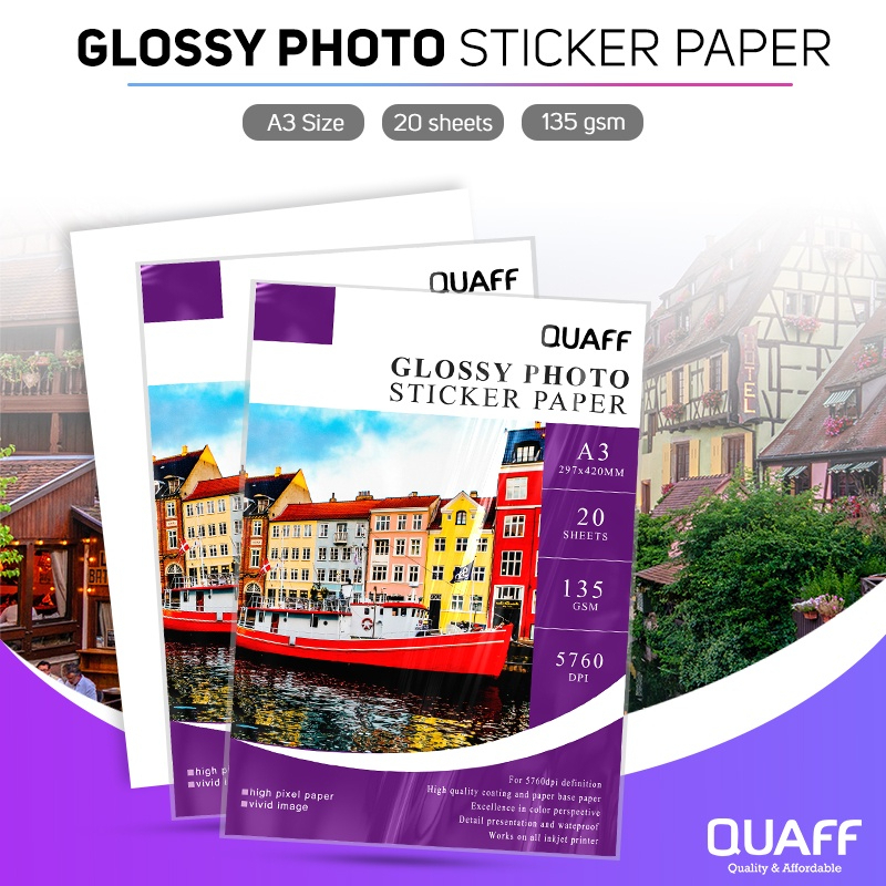 [1 PACK] A3 Size QUAFF 135 GSM Glossy Photo Sticker Paper (20 Sheets ...