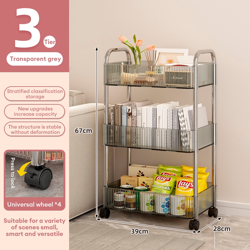 Trolley Cart Organizer 3/4/5 Tier Moving Rack Kitchen Storage Trolley ...