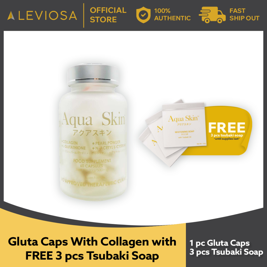 AQUA SKIN Gluta Caps With Collagen with FREE 3 Tsubaki Soap | Shopee ...