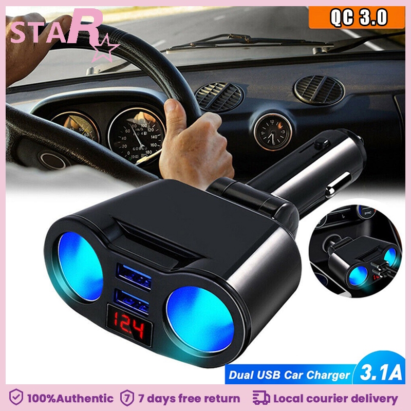 High quality LED Car charger socket Dual USB cigarette lighter 12V Fast ...