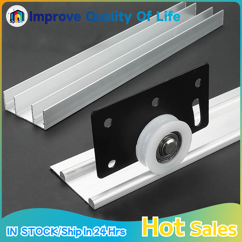 1M/1.5M/2M Sliding Track Kit for Cabinet Door Heavy-Duty Guide Rail with Quiet Roller Easy ...