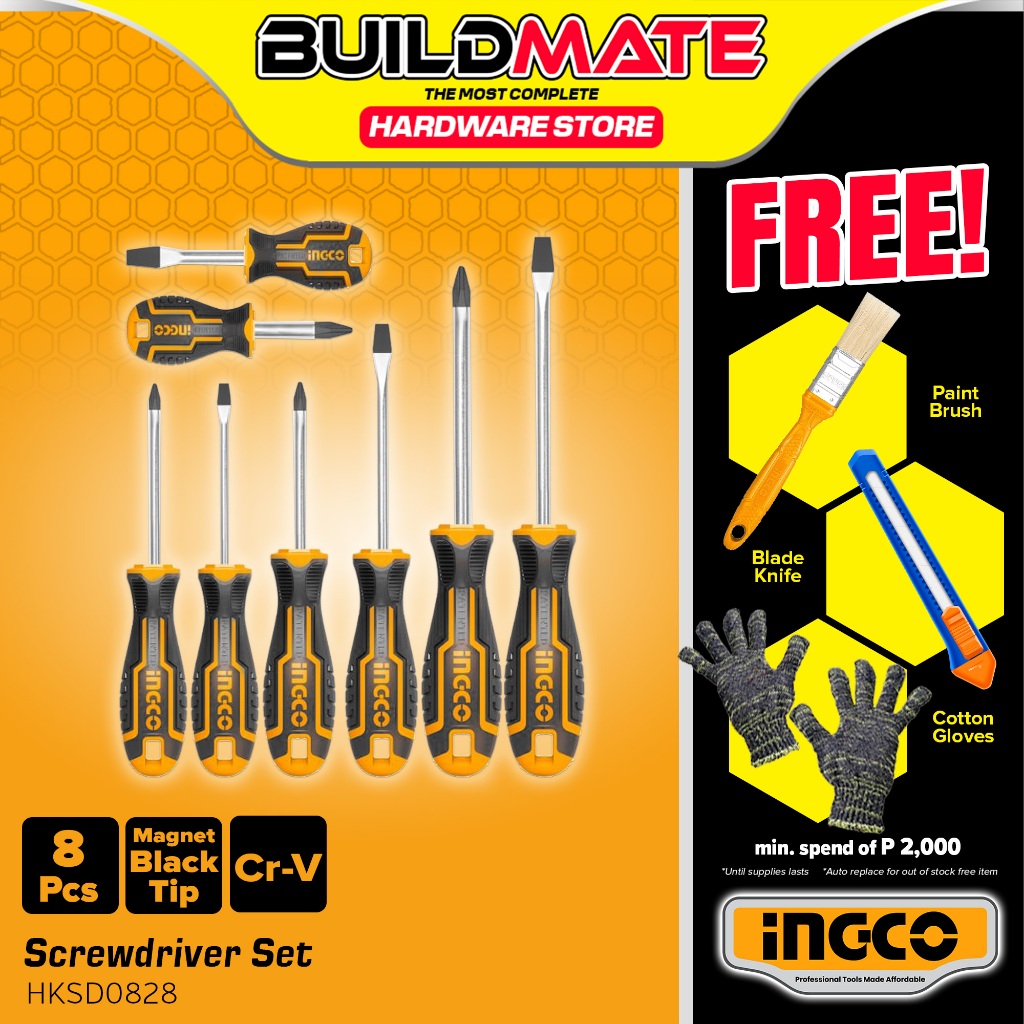 BUILDMATE Ingco 8PCS/SET Screwdriver Set Flat & Phillips Screw Hand Repair Tool Kit HKSD0828 ...