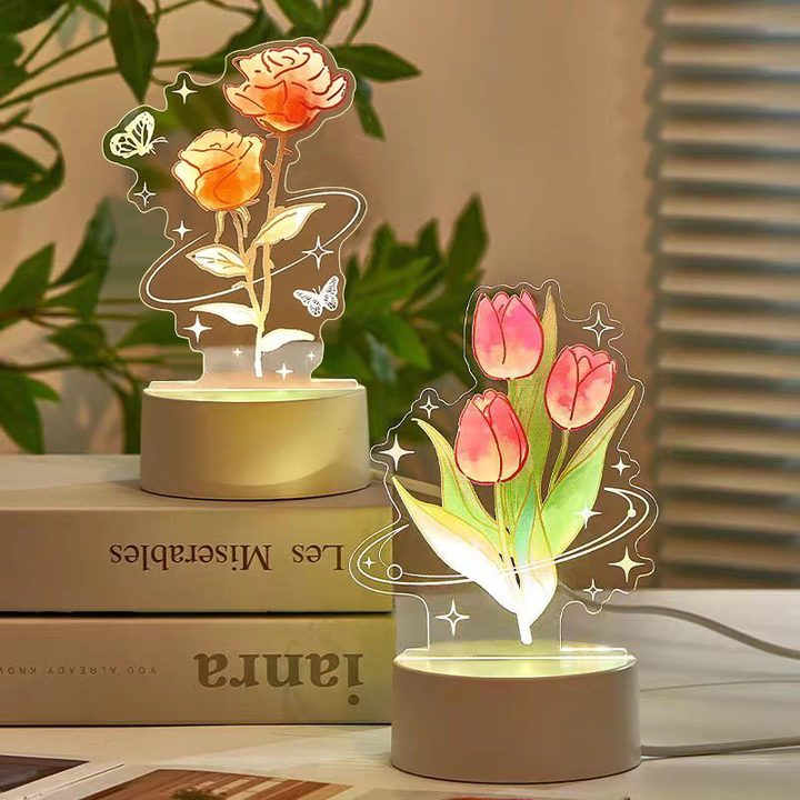 Acrylic Tulip Night Light LED Rose Table Lamp Creative Birthday Gift ...