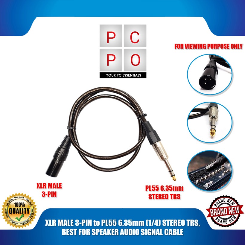 PC PO XLR MALE 3-PIN to PL55 6.35mm (1/4) STEREO TRS, BEST FOR SPEAKER ...