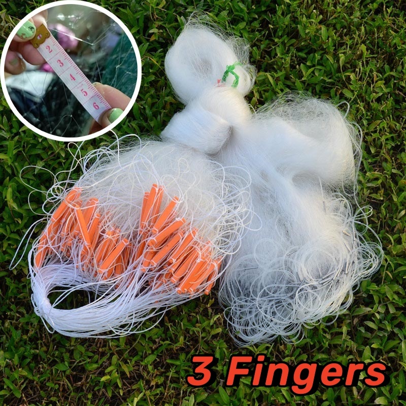 White Lambat Fishing Net 3 fingers Net Hole Fish Net Nylon 1/3 Layers ...