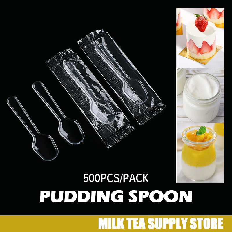 500pcs Pudding Spoon Disposable Plastic Sundae Spoon Small Transparent ...