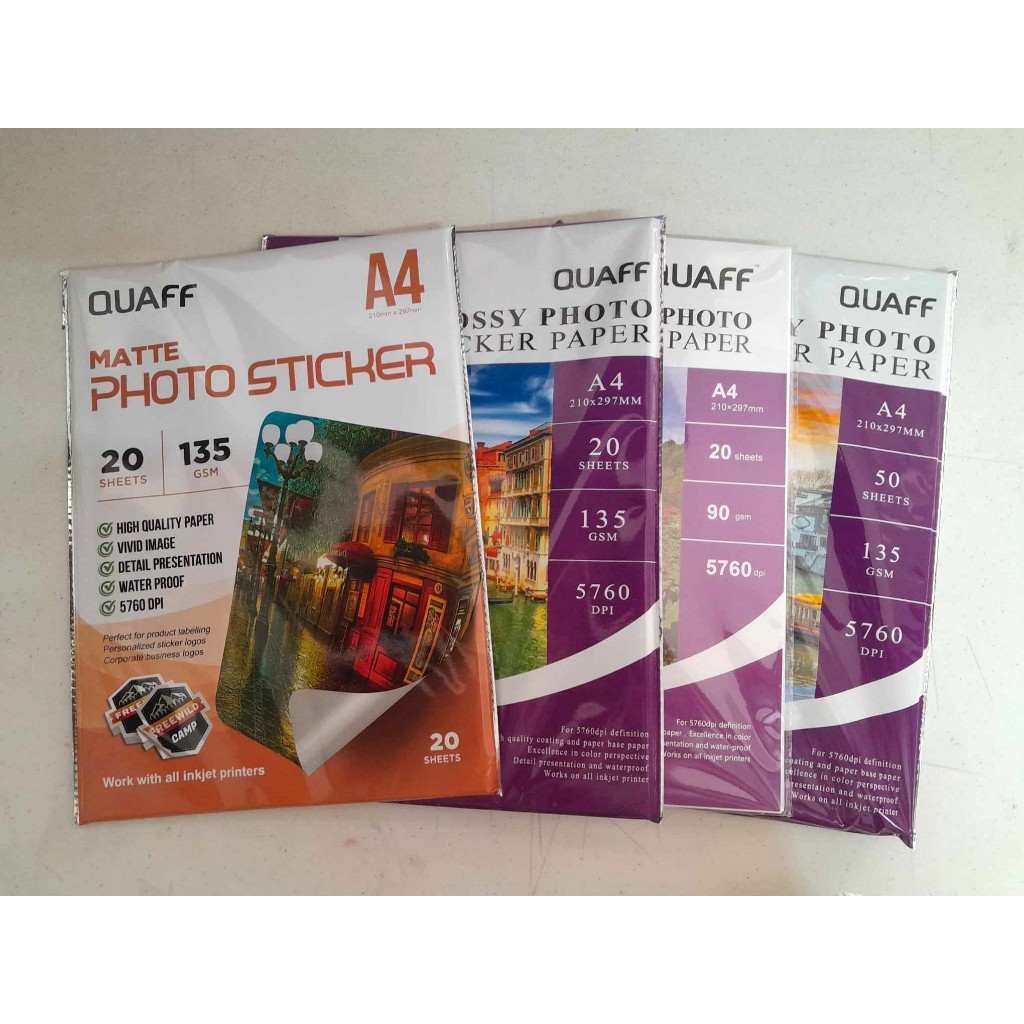 Quaff Photo Sticker Paper A4 135gsm/ 90gsm Glossy or Matte 20's ...