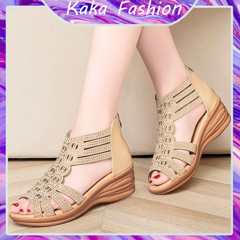 KaKa Shoes 2024 New Women's Flat Sandals Summer Wedge Fishtail Medium ...