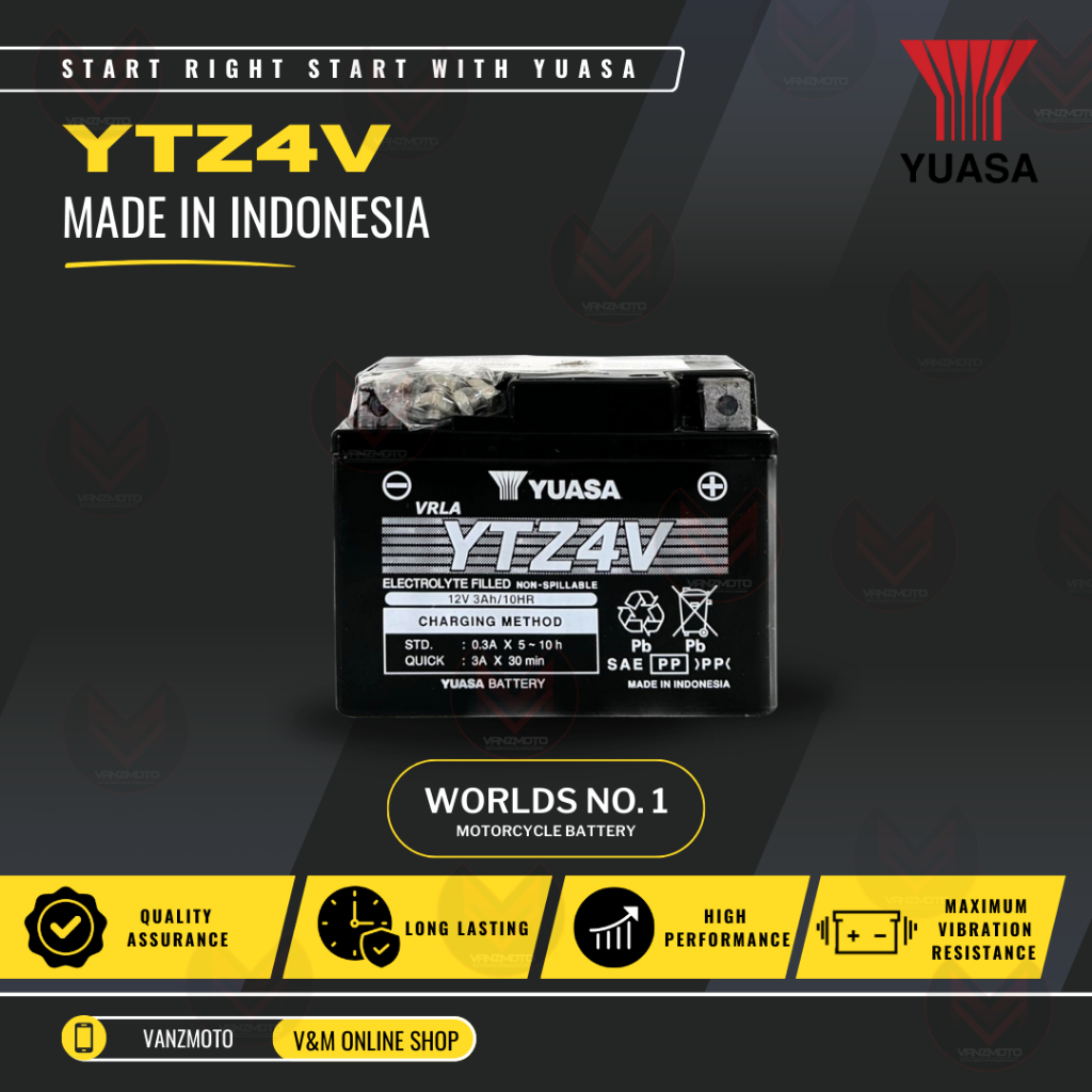 Yuasa YTZ4V (YTX4L-BS, MF4L-B, GTZ5S, XLTZ4) Motorcycle Battery ...