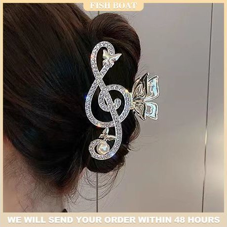 Rhinestone Note Clip Back Head Hair Clip Female Shark Clip Women ...