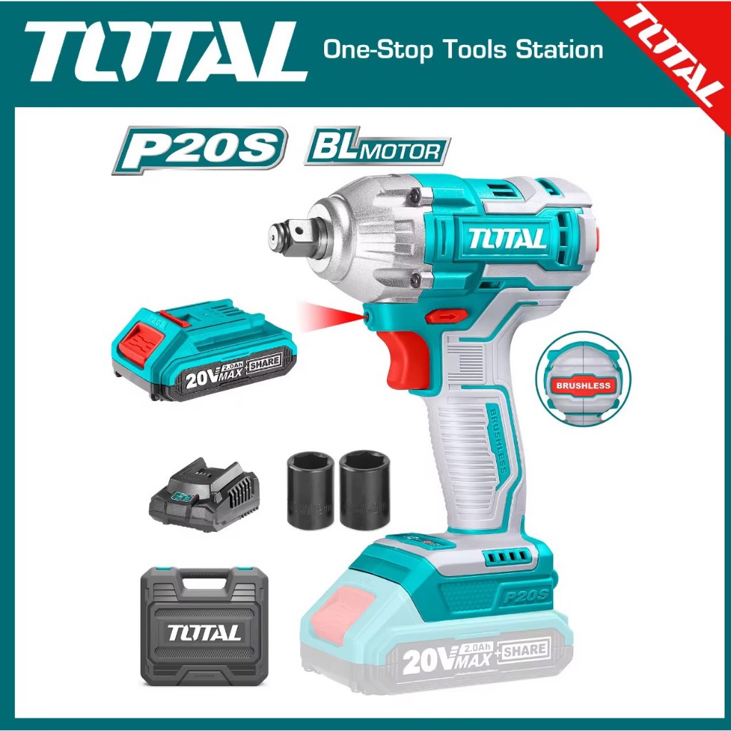 TOTAL Cordless Impact Wrench Brushless Motor 20V 300NM 1/2" Square ...