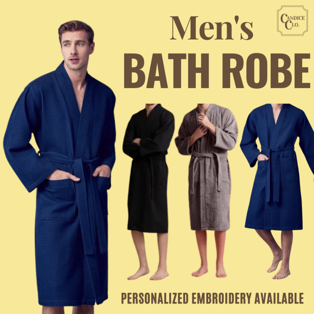 Men's Bath Robe Long Sleeve With Pockets Towelette Plus Size | Shopee ...