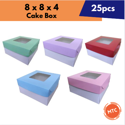 25pcs. 8x8x4 Cake Box WITH WINDOW Square (Pastel Colors) | Shopee ...