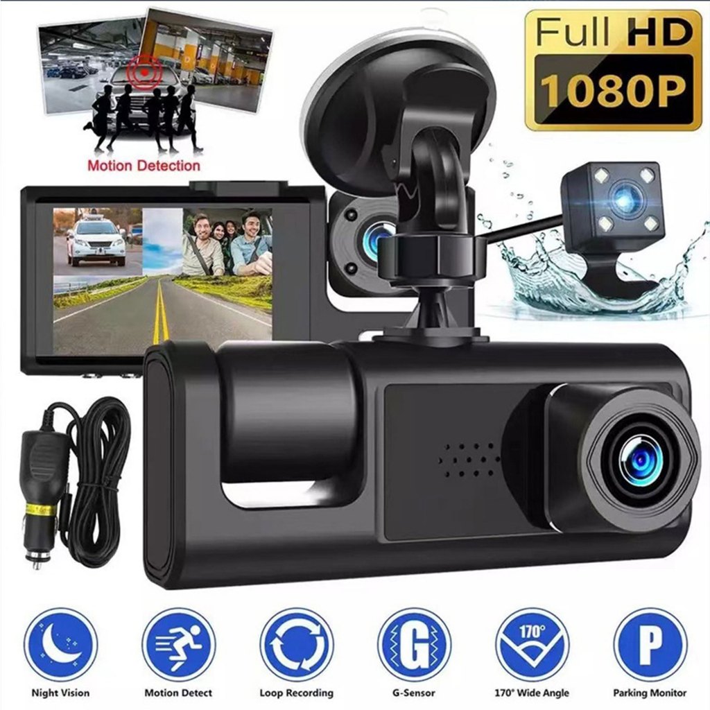 Dash Cam For Car 3 Camera Recorder With Mobile Monitoring Dashcam With ...