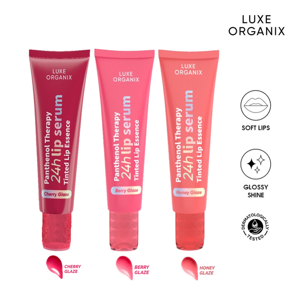 Luxe Organix Panthenol Therapy 24h Lip Serum Tinted Lip Essence Berry/ Cherry/ Honey Glaze 10g ...