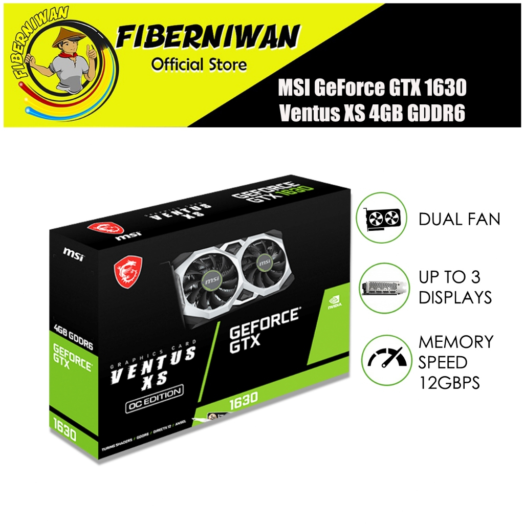 MSI Gaming GeForce GTX 1630 4GB GDRR6 64-Bit HDMI/DP/DVI Dual Fan OC ...