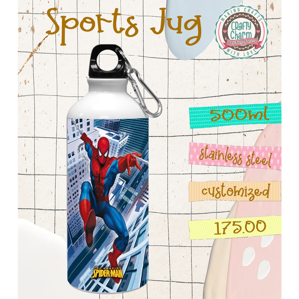 SPIDERMAN/HULK/SUPERMAN/BATMAN customized sports jug tumbler | Shopee ...