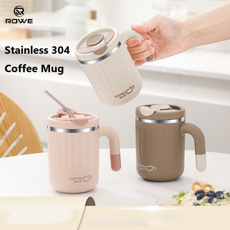 ROWE Stainless Steel Coffee Mug with Cover 480ml Coffee Mug With Straw ...