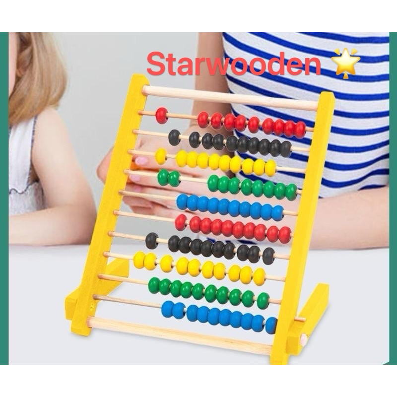 Kids 10-Row Wooden Beads Abacus Count Frame Teaching Aid Math ...