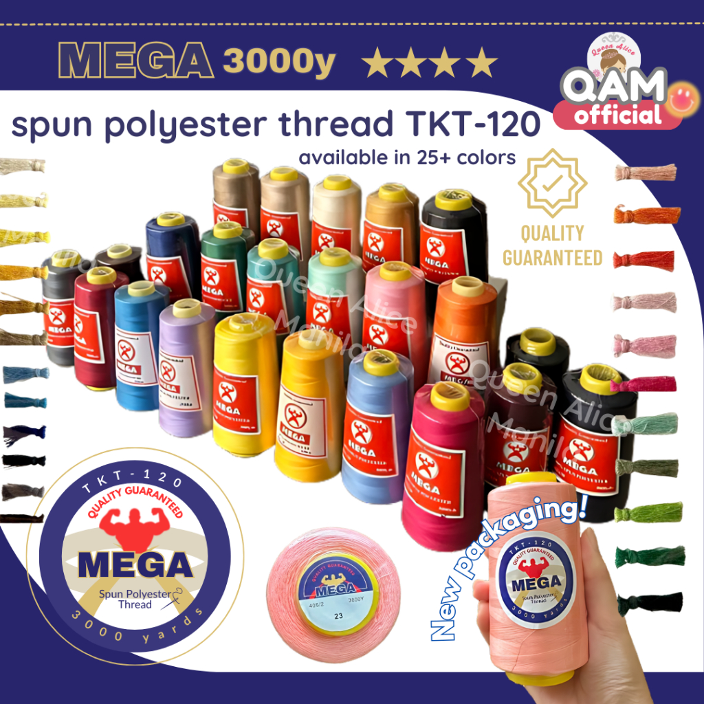 MEGA 100% Spun Polyester Sewing Thread TKT-120 3000y | Shopee Philippines