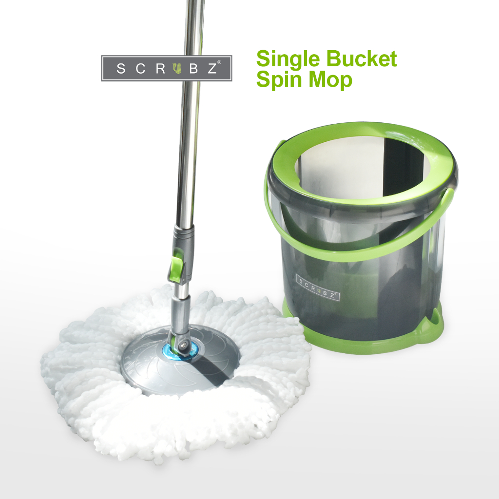 SCRUBZ Stainless Steel Spin Mop w/ Single Bucket 33x112-128 Microfiber ...