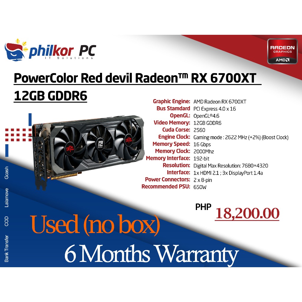 PowerColor Radeon RX 6700 XT Red devil 12G GDDR6 (used) graphics card ...