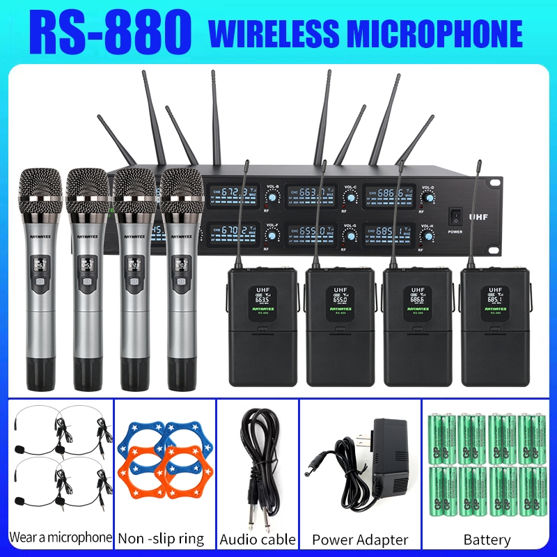 RAYHAYES 8 Channel Wireless Microphone System 200 DUAN Adjustable UHF ...