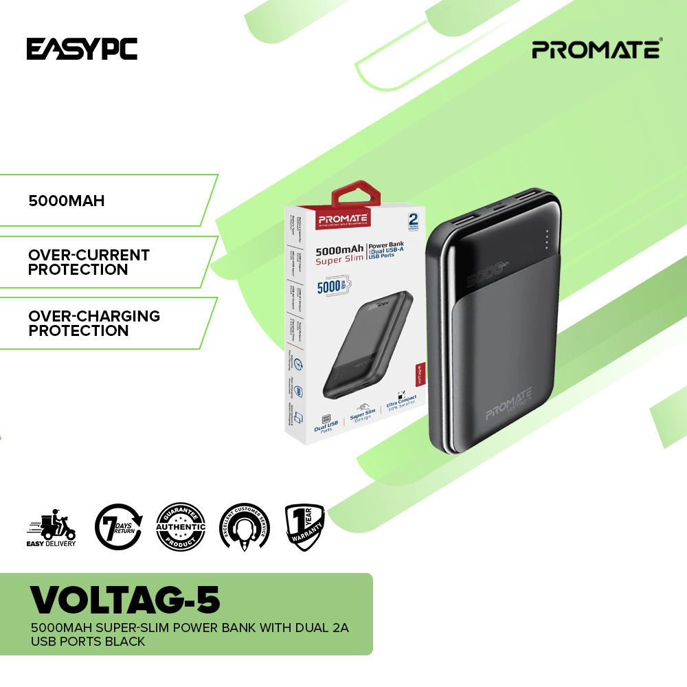 EasyPC| Promate VolTag-5 5000mAh power bank with Dual 2A USB Ports ...