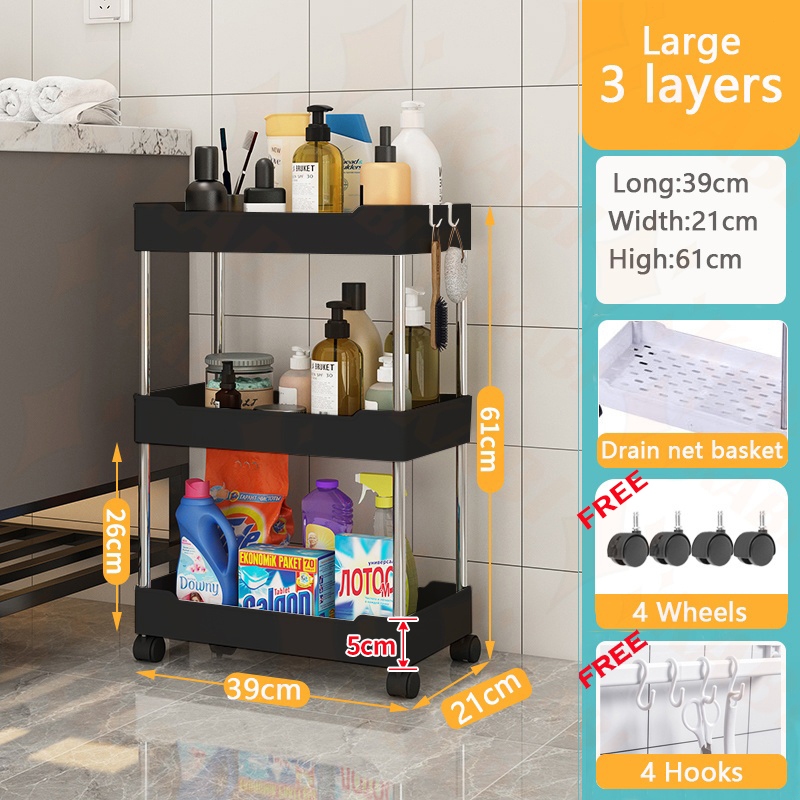 Kabi Moving Rack Trolley Cart 3/4/5 layer Stock label Kitchen Storage ...