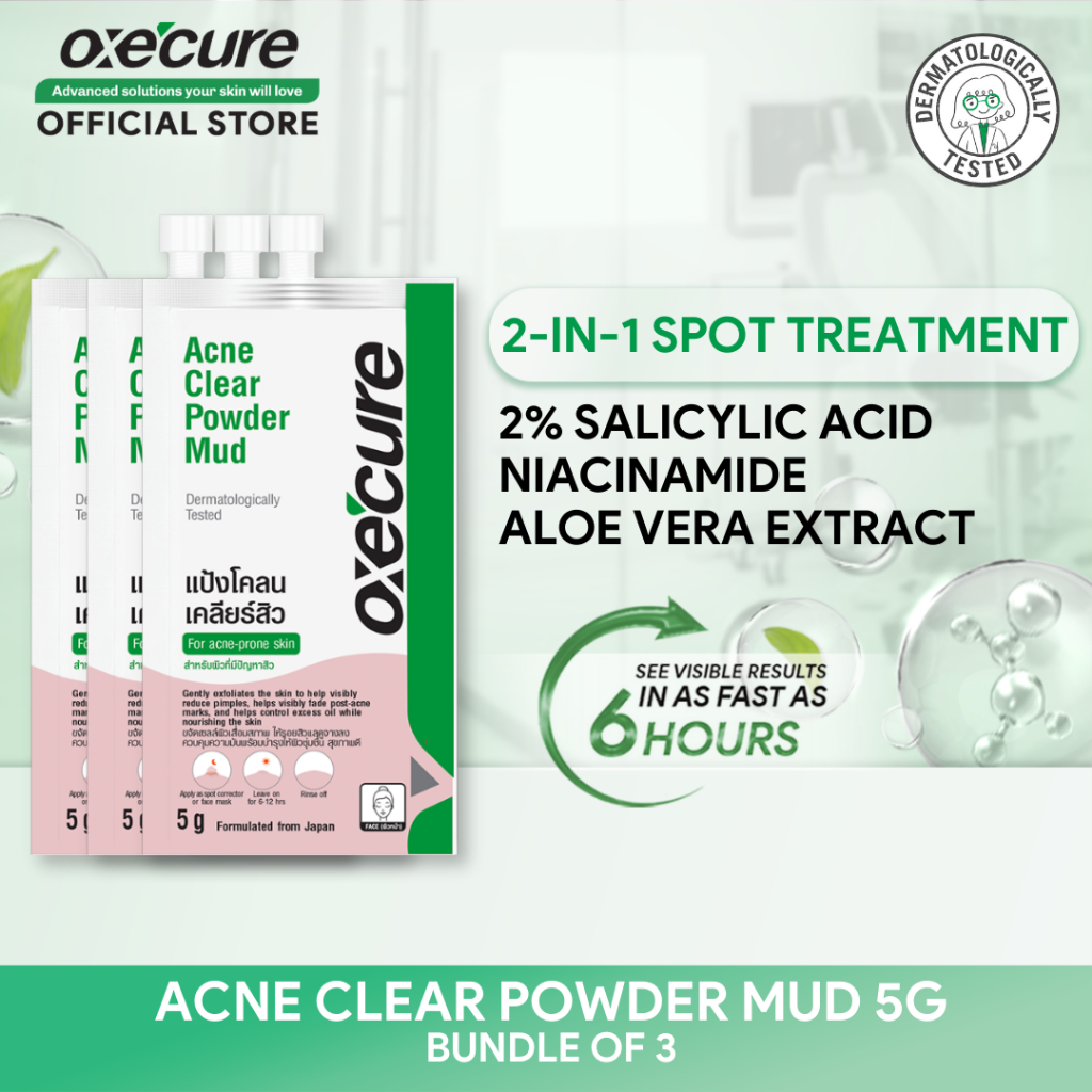 OXECURE 2% Salicylic Acid Acne Clear Powder Mud, Bundle of 3 | Shopee ...