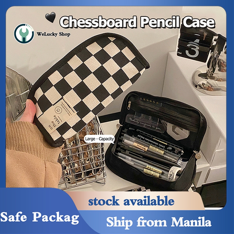 Kawaii Large Capacity Checker Pencil Case Bag Cute Pouch Korean ...