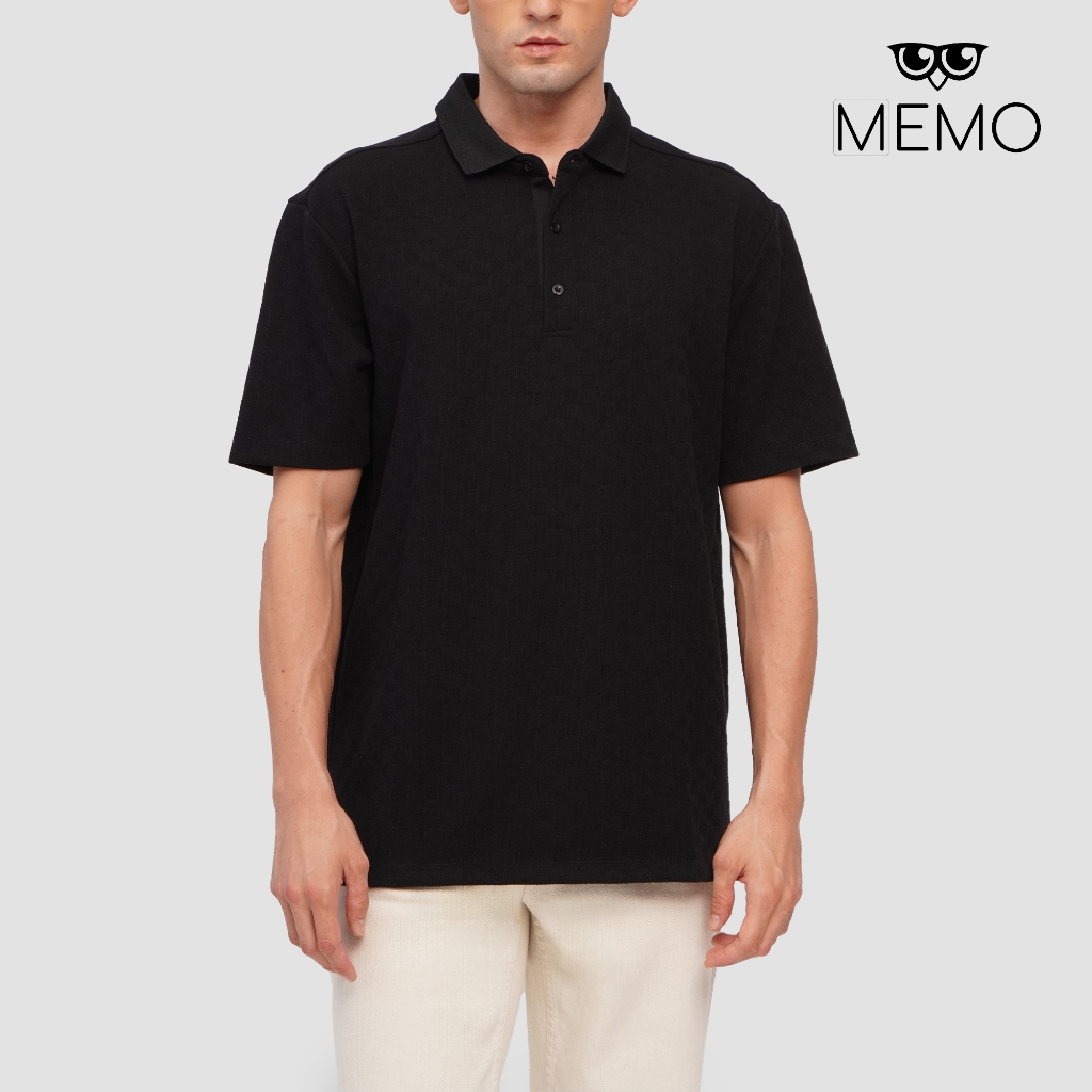 Memo Regular Fit Textured Polo For Men (Black/Brown/Cream) | Shopee ...