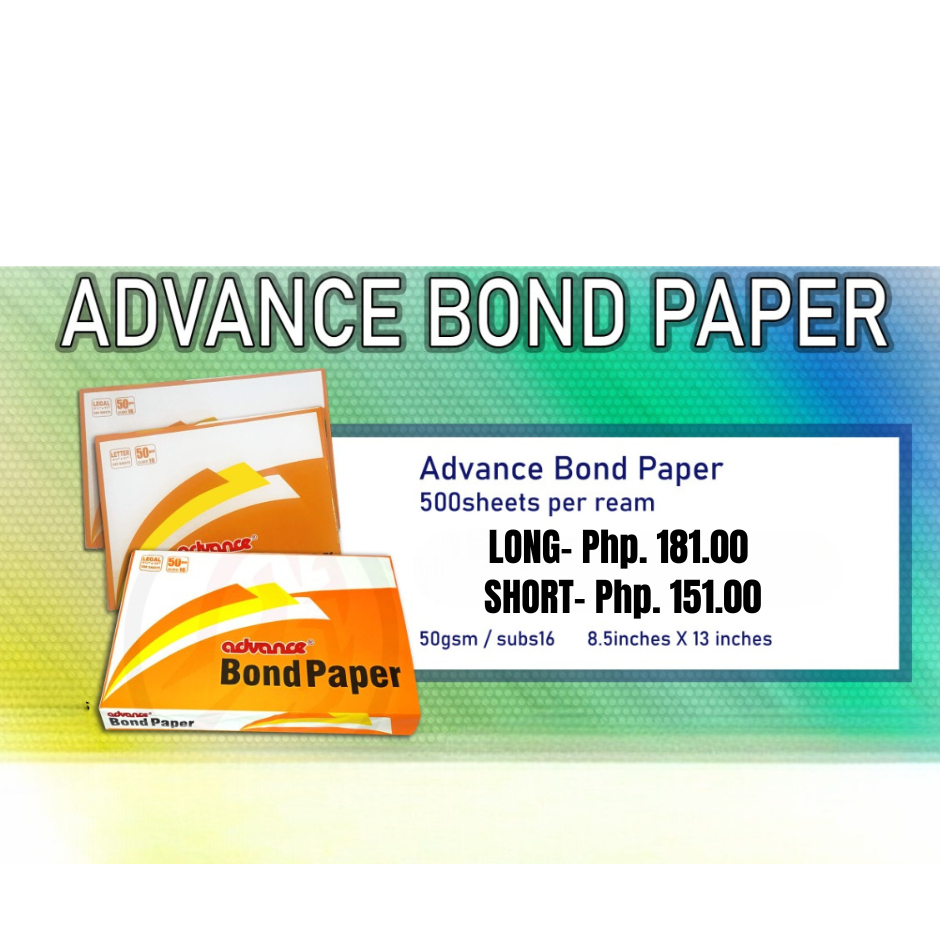 Advance Bond Paper (LONG & SHORT) | Shopee Philippines