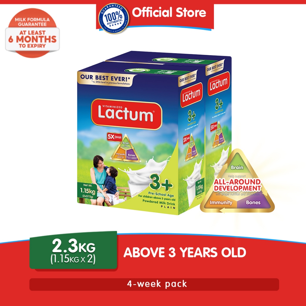 Lactum 3+ Plain Powdered Milk Drink for Kids Over 3 up to 5 Years Old 2.3kg (1.15kg x 2 ...