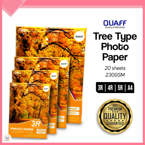 QUAFF Photo Paper Tree Type 230GSM A4 5R 4R & 3R size with Back Print ...