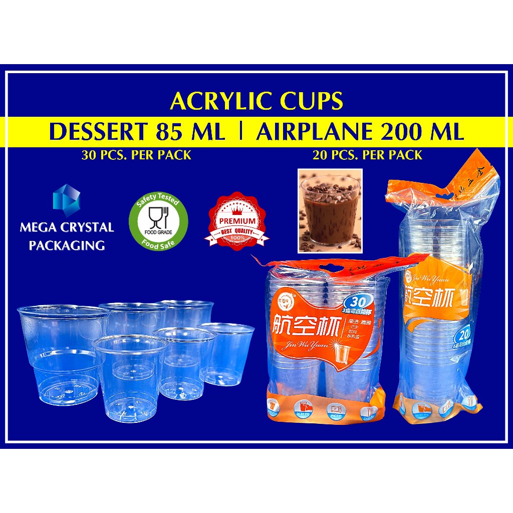 [ 30 pcs / 20 pcs ] Acrylic Cups Dessert 85 ml / Airplane Cups 200 ml ...